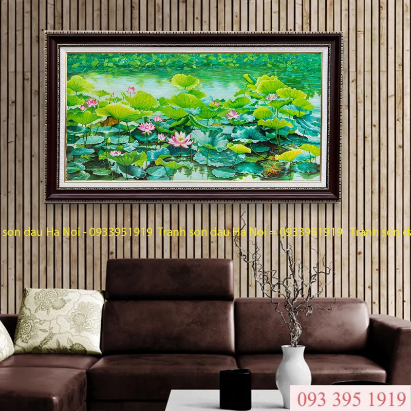 Tranh sơn dầu hoa sen decor hiện đại nghệ thuật 38 - Tranh Sơn Dầu