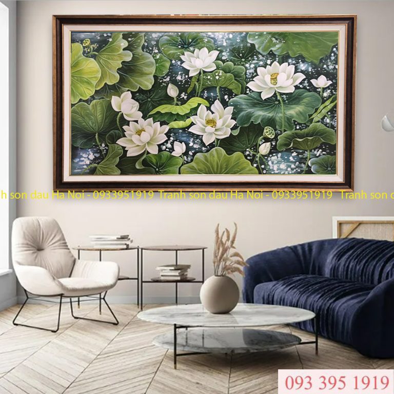 Tranh sơn dầu hoa sen decor hiện đại nghệ thuật 38 - Tranh Sơn Dầu