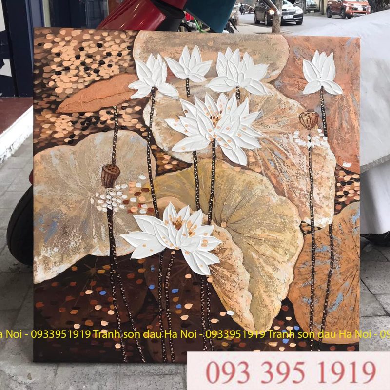 Tranh sơn dầu hoa sen decor hiện đại nghệ thuật 38 - Tranh Sơn Dầu