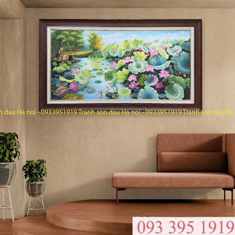 Tranh sơn dầu hoa sen decor hiện đại nghệ thuật 38 - Tranh Sơn Dầu